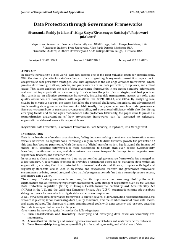 (PDF) Data Protection through Governance Frameworks