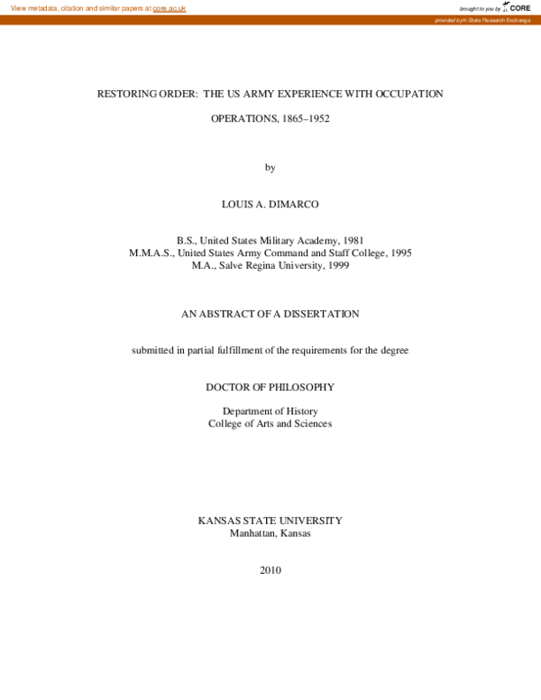 Restoring order: the US Army experience with occupation operations ...