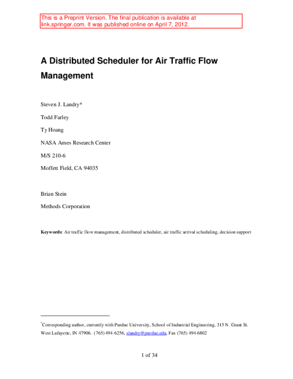 (PDF) A distributed scheduler for air traffic flow management