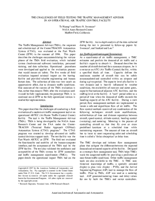 (PDF) The challenges of field testing the Traffic Management Advisor in ...