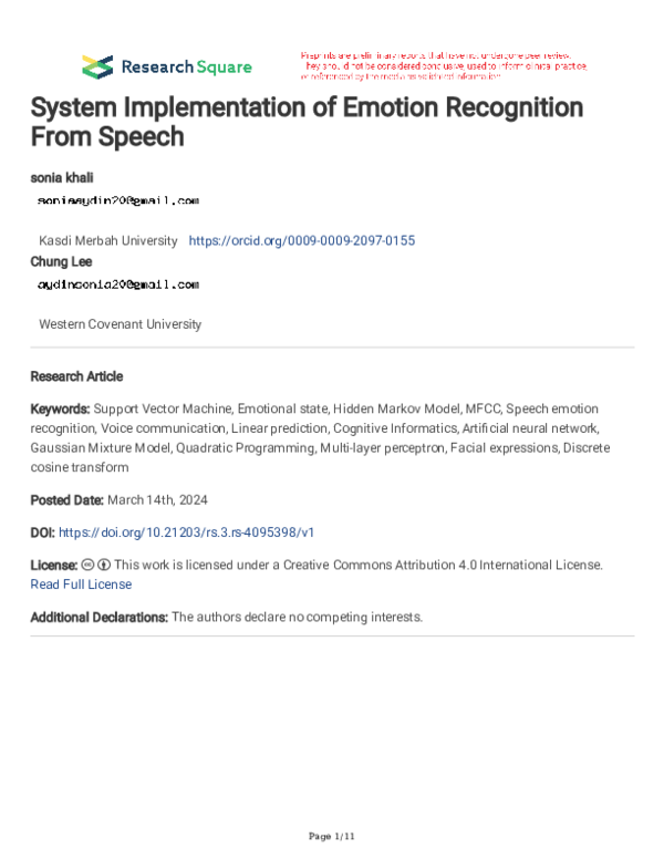 (PDF) Speech-Based Emotion Recognition System