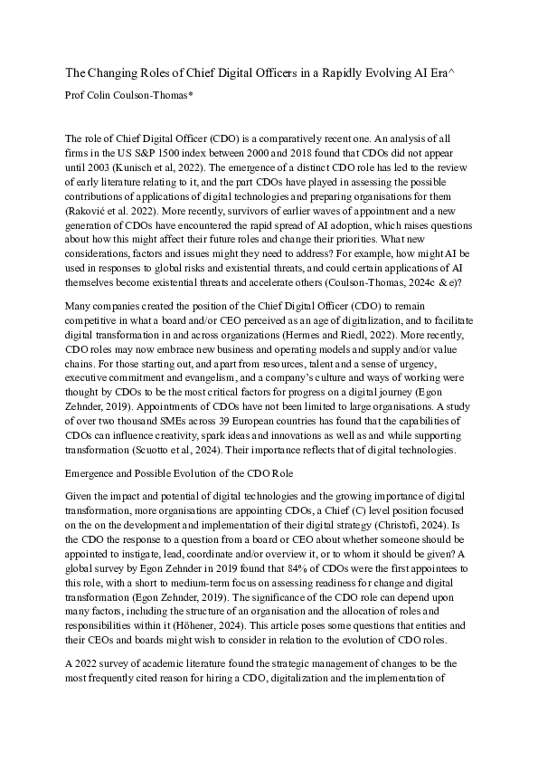 (PDF) The Changing Roles of Chief Digital Officers in a Rapidly ...