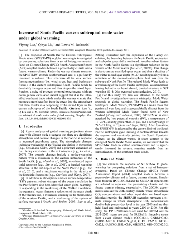 (PDF) Increase of South Pacific eastern subtropical mode water under ...