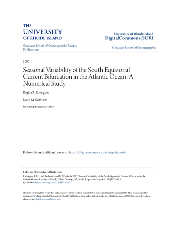 (PDF) Seasonal Variability of the South Equatorial Current Bifurcation ...