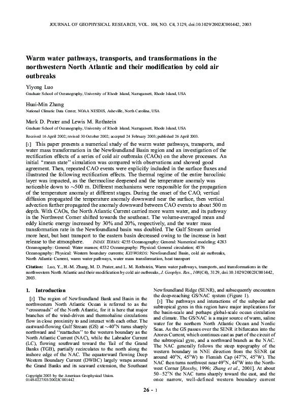 (PDF) Warm water pathways, transports, and transformations in the northwestern North Atlantic ...