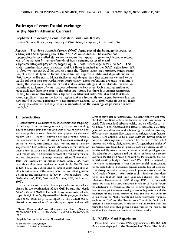 (PDF) Pathways of cross-frontal exchange in the North Atlantic Current