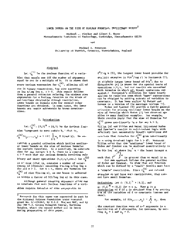 (PDF) Lower bounds on the size of Boolean formulas