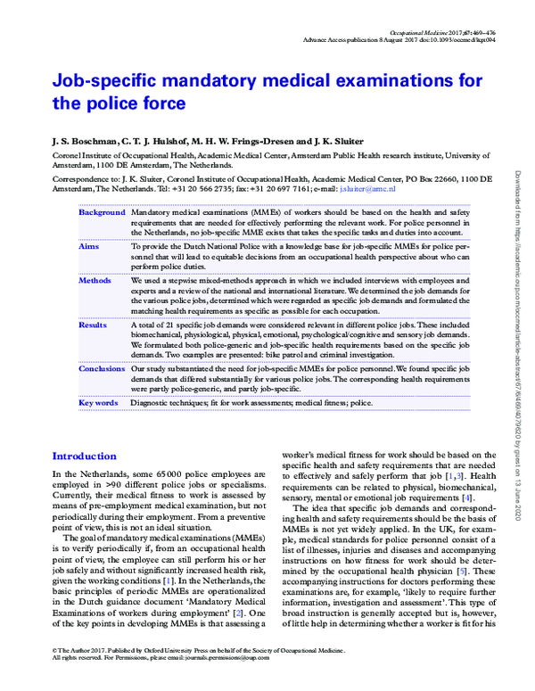 (PDF) Job-specific mandatory medical examinations for the police force