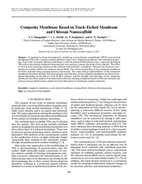 (PDF) Composite Membrane Based on Track-Etched Membrane and Chitosan Nanoscaffold