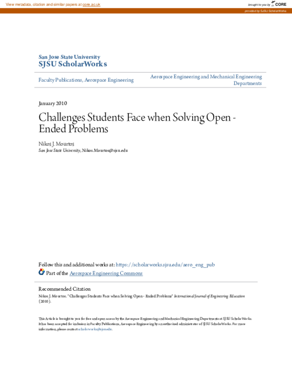 (PDF) Challenges Students Face when Solving Open - Ended Problems