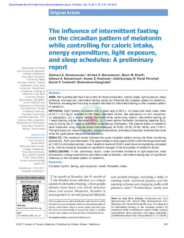 (PDF) The influence of intermittent fasting on the circadian pattern of ...