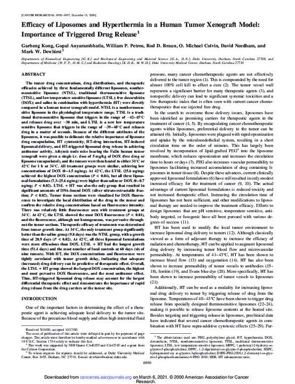 (PDF) Efficacy of liposomes and hyperthermia in a human tumor xenograft ...