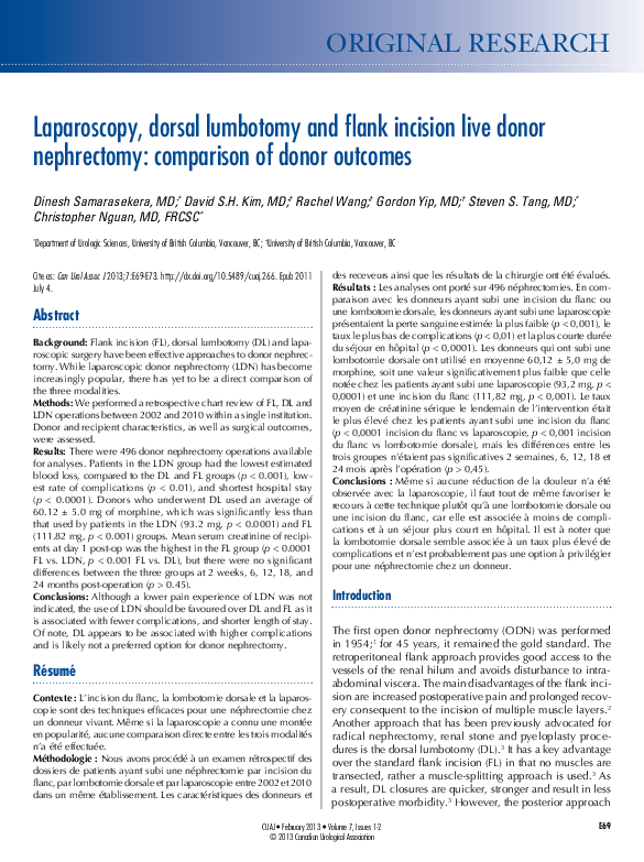 (PDF) Laparoscopy, dorsal lumbotomy and flank incision live donor ...