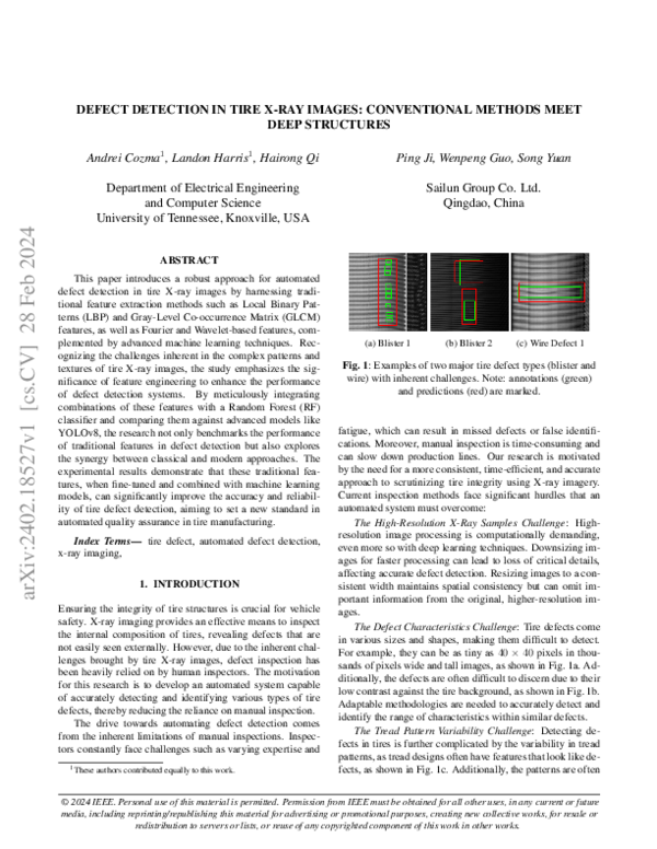 (PDF) Defect Detection in Tire X-Ray Images: Conventional Methods Meet Deep Structures