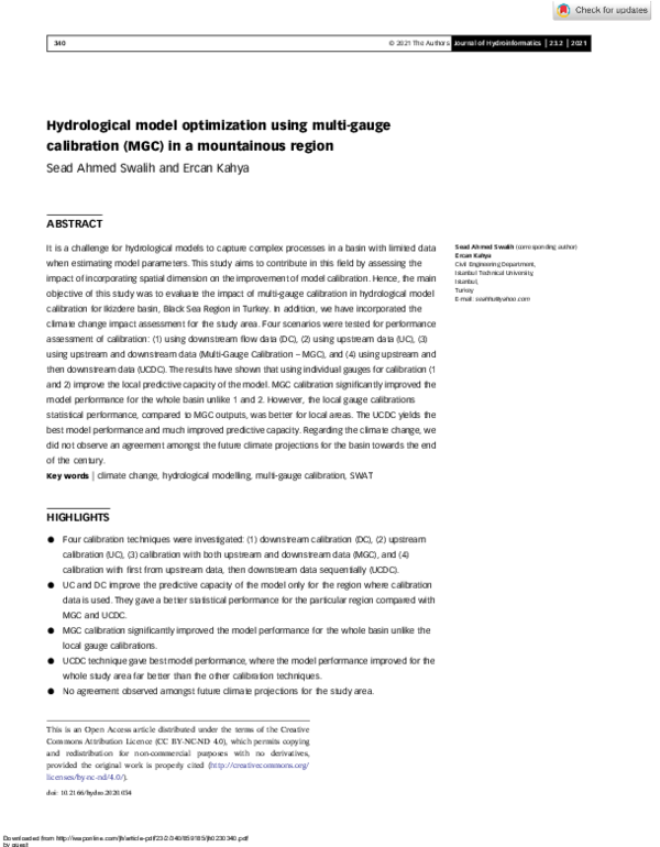 (PDF) Hydrological model optimization using multi-gauge calibration (MGC) in a mountainous region