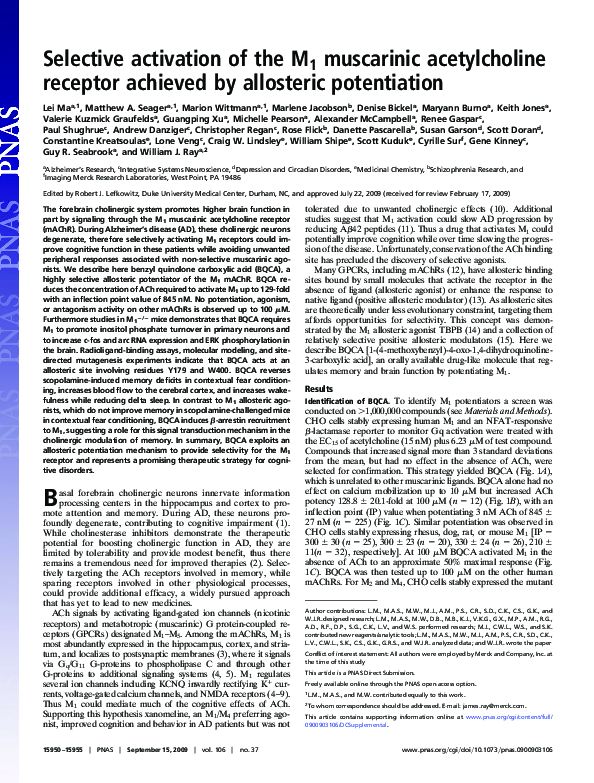 (PDF) Selective activation of the M 1 muscarinic acetylcholine receptor ...