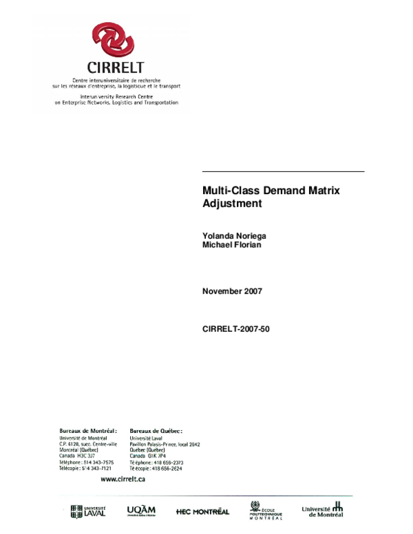 (PDF) Multi-Class Demand Matrix Adjustment