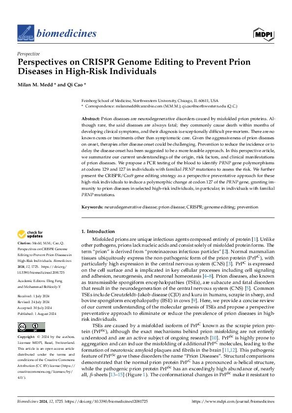 (PDF) Perspectives on CRISPR Genome Editing to Prevent Prion Diseases ...