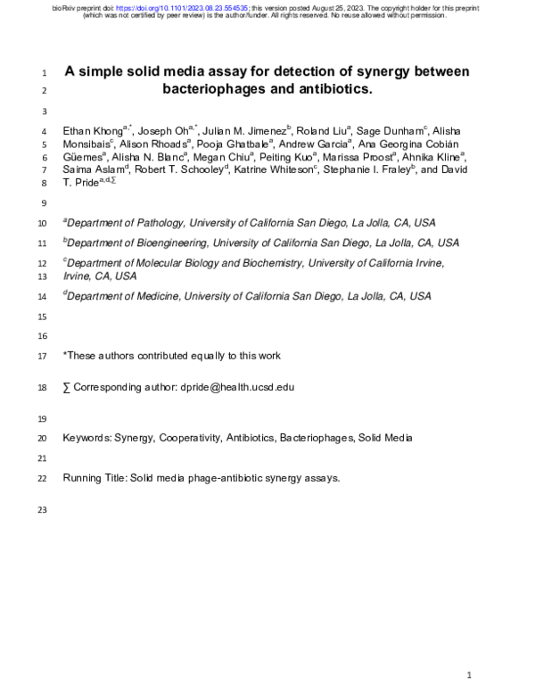 (PDF) A simple solid media assay for detection of synergy between ...
