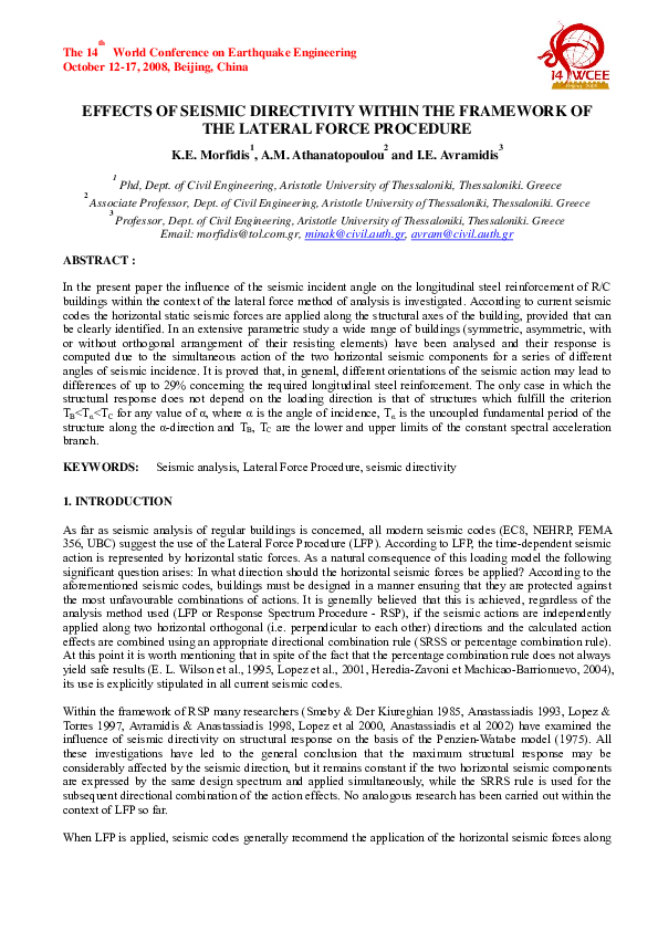 (PDF) Effects of Seismic Directivity Within the Framework of the ...
