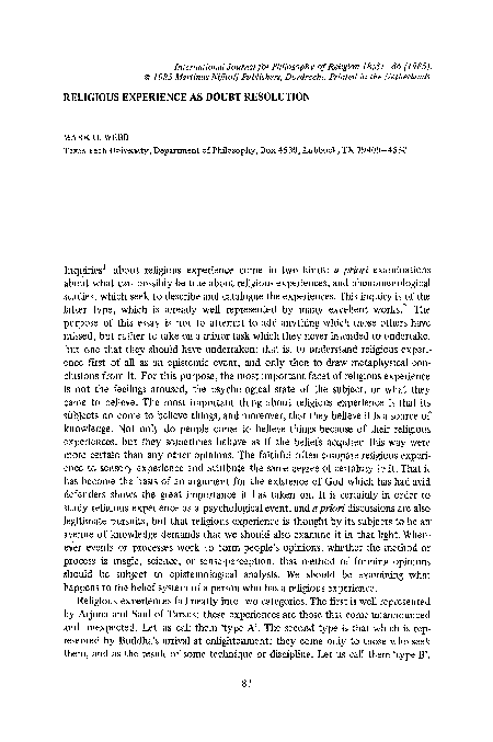 (PDF) Religious experience as doubt resolution