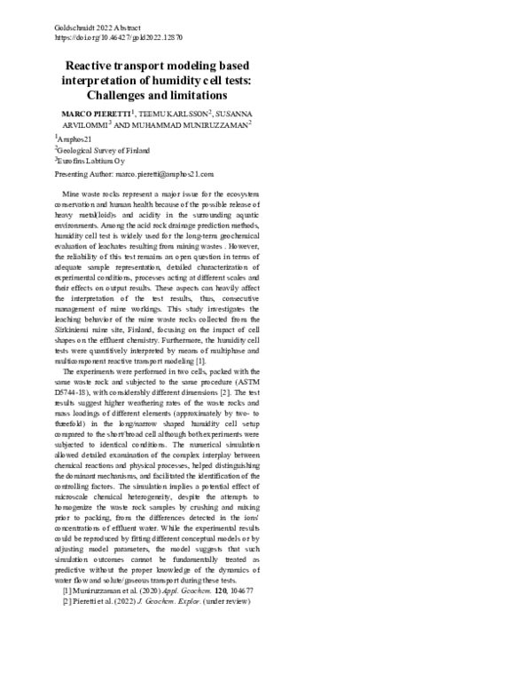 (PDF) Reactive transport modeling based interpretation of humidity cell ...