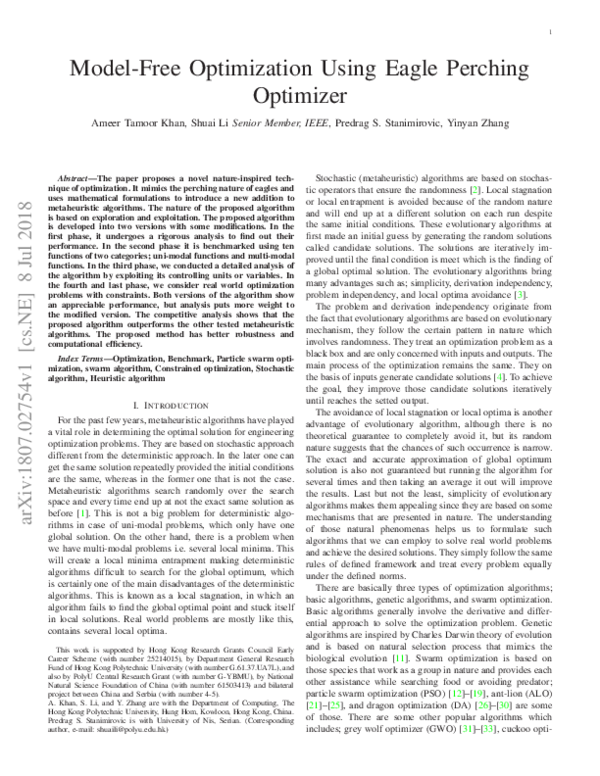 (PDF) Model-Free Optimization Using Eagle Perching Optimizer