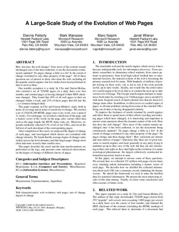 (PDF) A large-scale study of the evolution of web pages