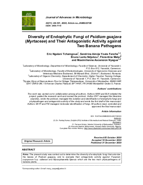 (PDF) Diversity of Endophytic Fungi of Psidium guajava (Myrtaceae) and Their Antagonistic ...