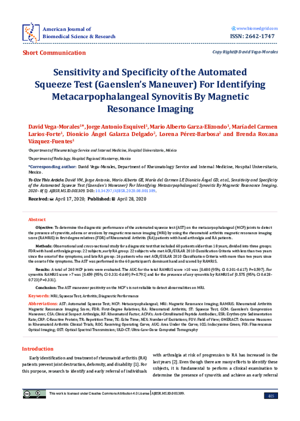 (PDF) Sensitivity and Specificity of the Automated Squeeze Test ...