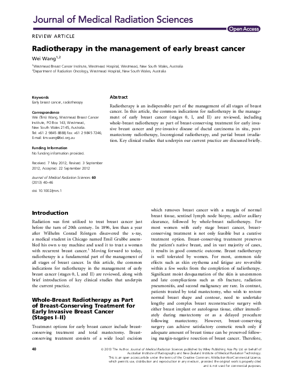 (PDF) Radiotherapy in the management of early breast cancer