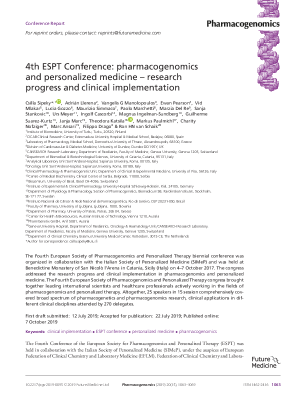 (PDF) 4th ESPT Conference: pharmacogenomics and personalized medicine ...