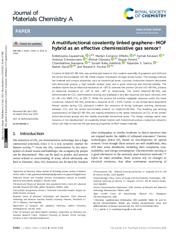 (PDF) A multifunctional covalently linked graphene–MOF hybrid as an ...