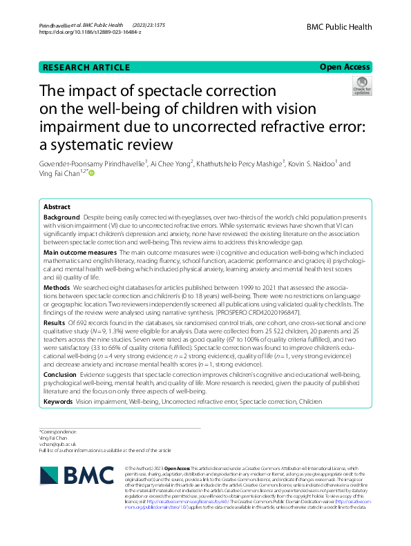 (PDF) The impact of spectacle correction on the well-being of children ...