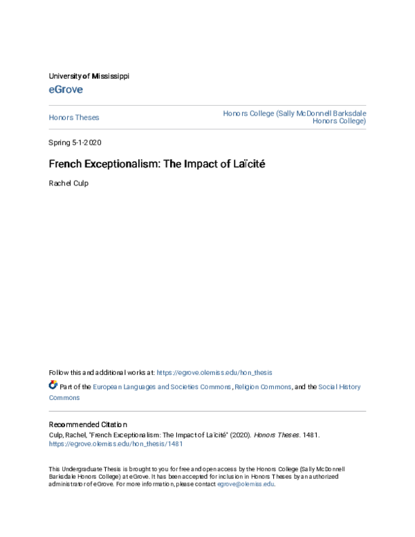 (PDF) French Exceptionalism: The Impact of Laïcité