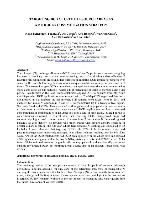 (PDF) Targeting DCD at Critical Source Areas as a Nitrogen Loss ...