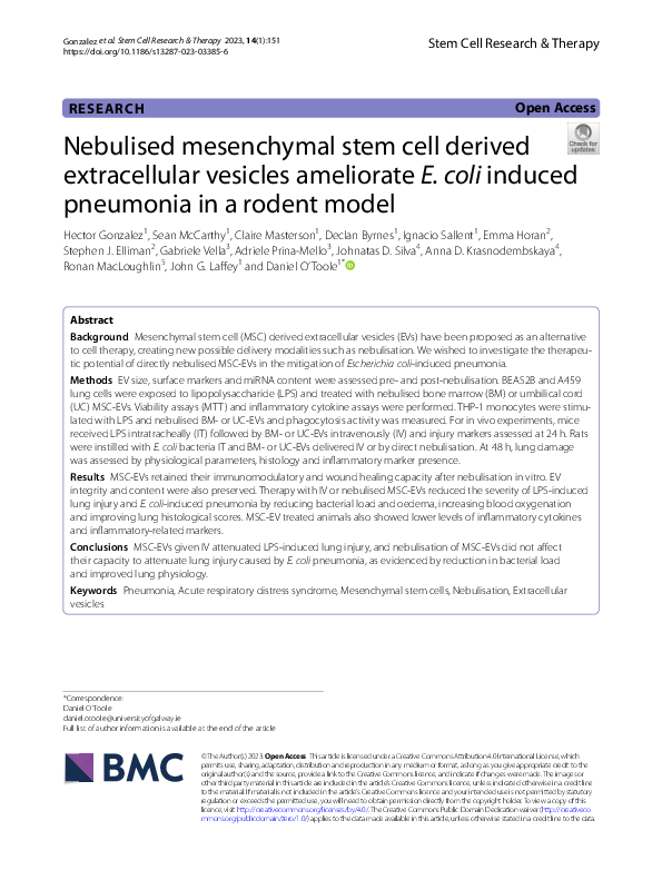 (PDF) Nebulised mesenchymal stem cell derived extracellular vesicles ameliorate E. coli induced ...