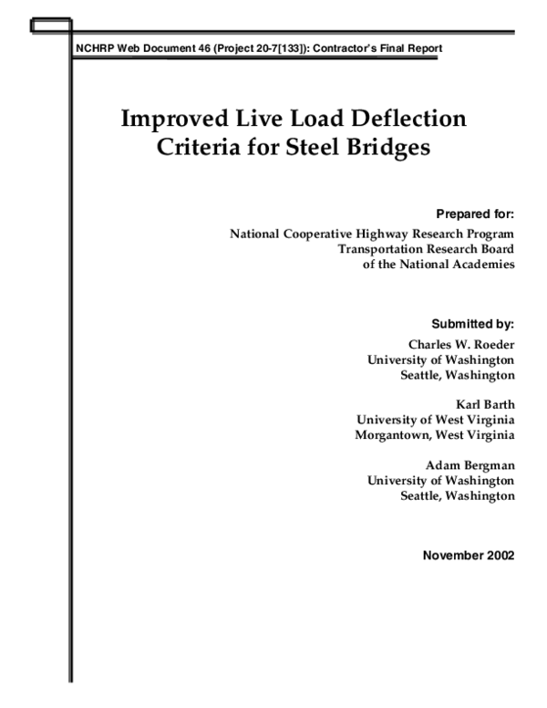 (PDF) Improved Live Load Deflection Criteria for Steel Bridges