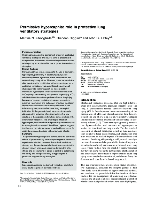 (PDF) Permissive hypercapnia: role in protective lung ventilatory ...