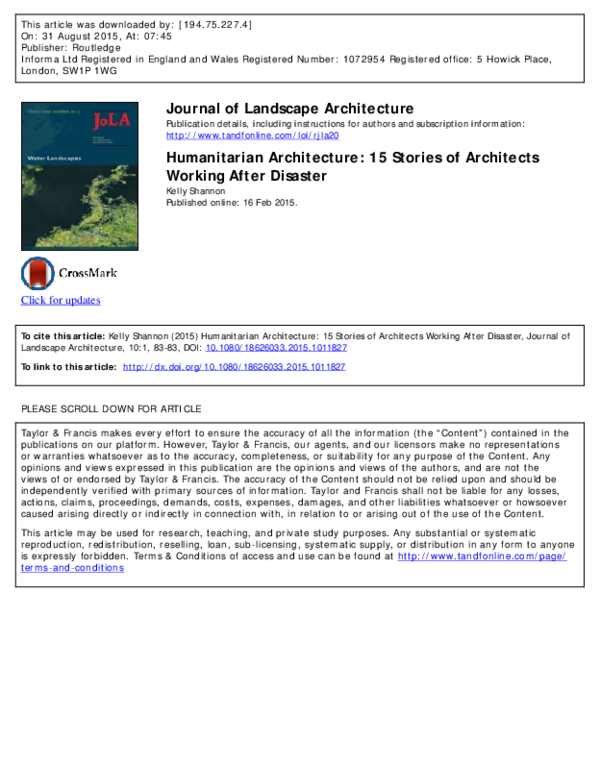 (PDF) Humanitarian Architecture: 15 Stories of Architects Working After ...