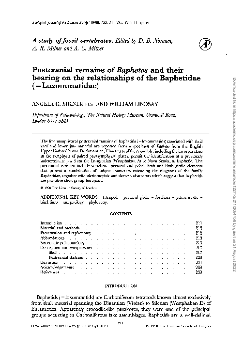 (PDF) Postcranial remains of Baphetes and their bearing on the ...