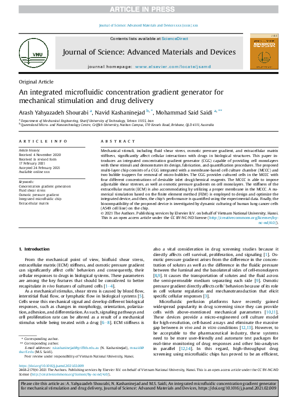 (PDF) An integrated microfluidic concentration gradient generator for mechanical stimulation and ...