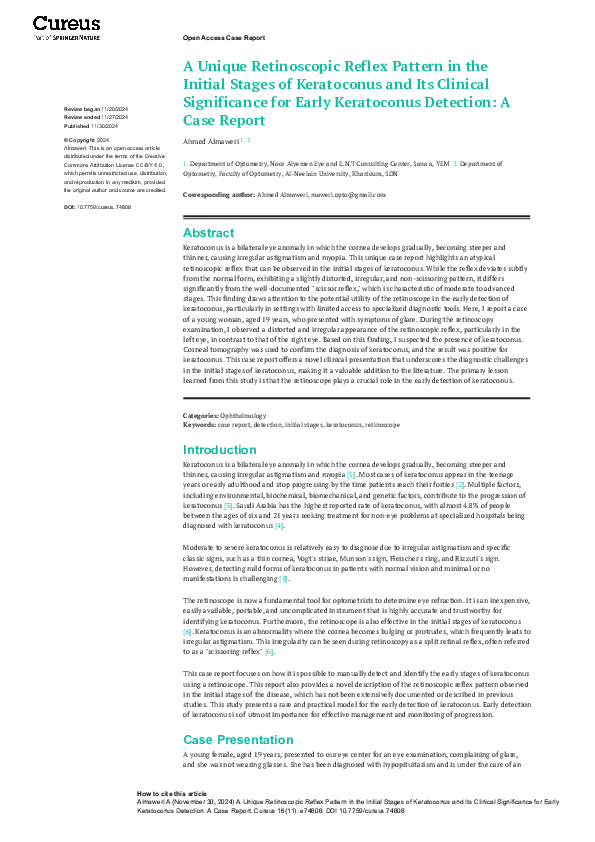 (PDF) A Unique Retinoscopic Reflex Pattern in the Initial Stages of ...