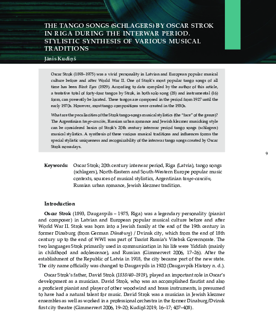 (PDF) THE TANGO SONGS (SCHLAGERS) BY OSCAR STROK IN RIGA DURING THE ...