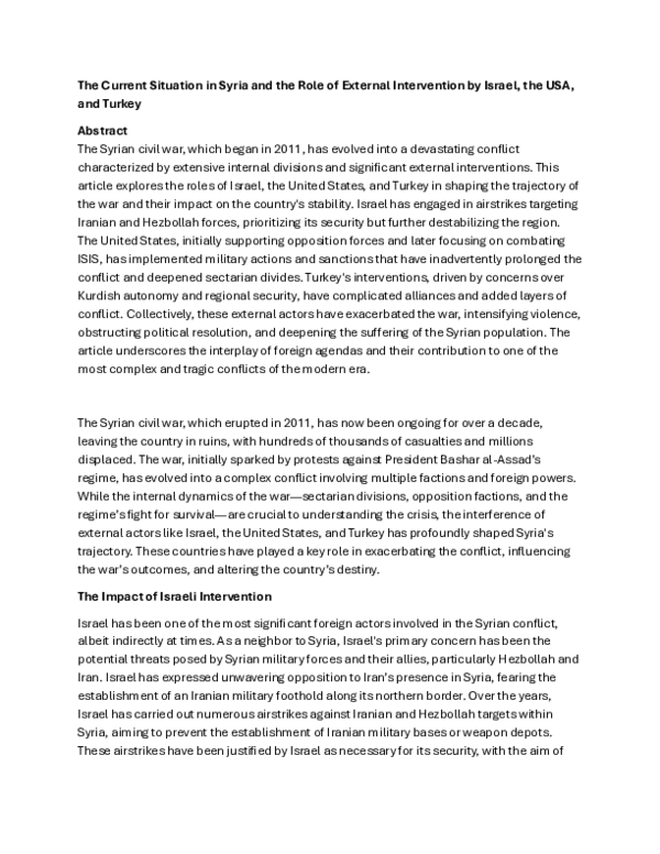 (PDF) The Current Situation in Syria and the Role of External ...
