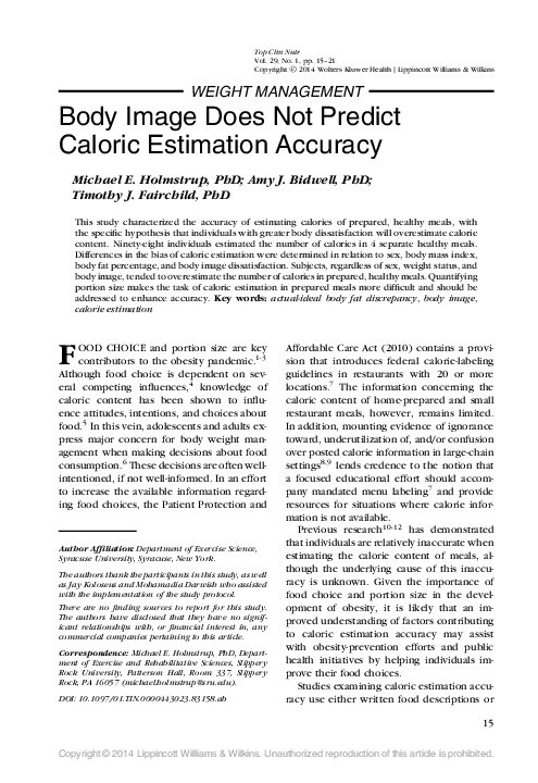 (PDF) Body Image Does Not Predict Caloric Estimation Accuracy