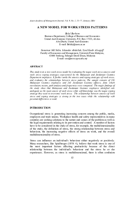 (PDF) A New Model for Work Stress Patterns