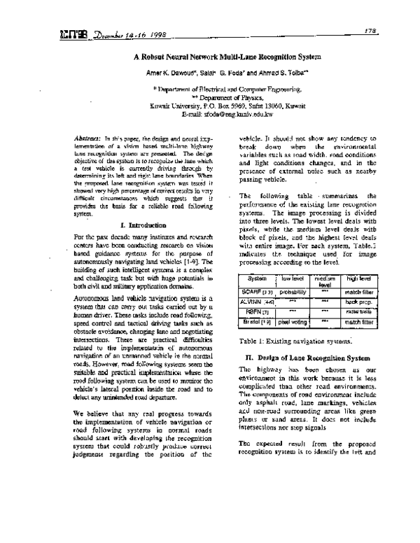(PDF) A robust neural network multi-lane recognition system