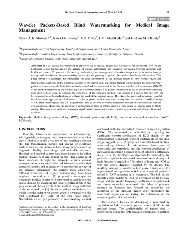 (PDF) Wavelet Packets-Based Blind Watermarking for Medical Image Management