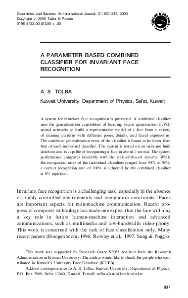 (PDF) A Parameter-Based Combined Classifier for Invariant Face Recognition